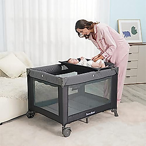Pamo Babe Portable Baby Playard with Bassinet and Changing Table & Toy Mobile