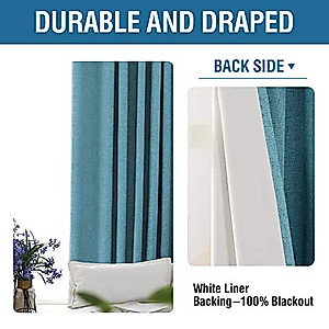 H.VERSAILTEX 100% Blackout Curtains for Bedroom 96 Inches Long Grommet Linen Face Full Light Blocking Curtain Drapes for Living Room Thermal Insulated Linen Look Curtains 2 Panels Set, Teal Blue