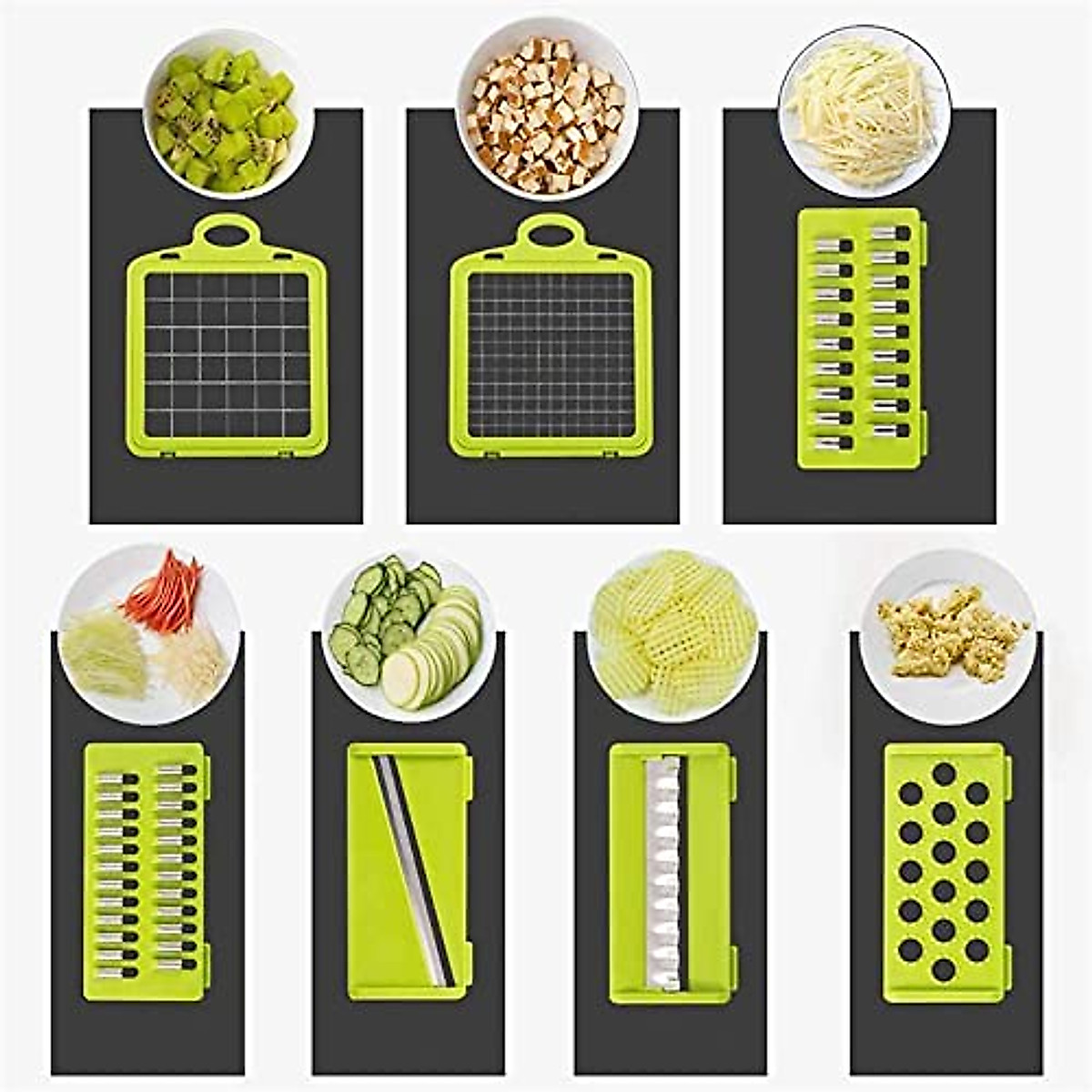 Alrens Vegetable Chopper Mandoline Slicer Cutter and Grater 11 in 1 Vegetable Slicer Potato Onion Veggie Chopper Dicer with Container Gray