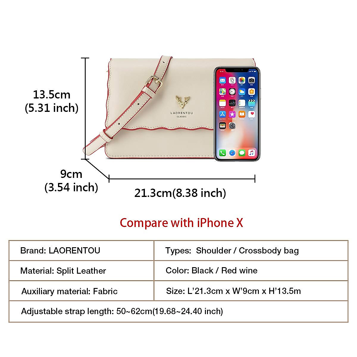 LAORENTOU Cowhide Shoulder Bag for Women Small Crossbody Bag for Women Leather White Purse for Women