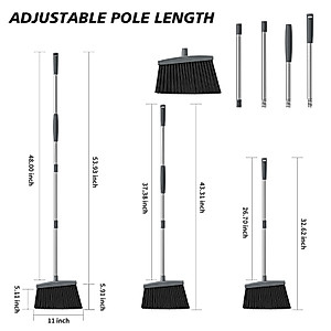 Kelamayi Heavy-Duty Broom Outdoor/Indoor Broom for Floor Cleaning with Long Handle,Large Angle Household Brooms for Home Kitchen Room Pet Hair Office Lobby – Gray