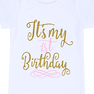 ODASDO It’s My 1st First Birthday Outfit Newborn Infant Baby One Year Party Cake Smash Set Princess Dress Cotton Short Sleeve Bodysuit Romper Tutu Skirt Sequin Bowknot Headband 3pcs Pink 1st 1T