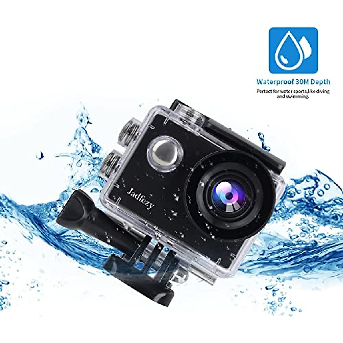 Jadfezy Action Camera 4K with WiFi, Remote Control, Sports Camera with Charger and 2×1350 mAh Batteries, 30M/98FT Waterproof Camera Mounting Accessories for Helmet and Bicycle etc. (4K 30FPS)