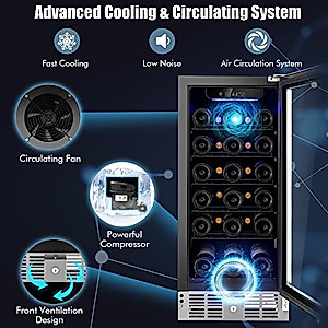 LDAILY 15” Wine & Beverage Cooler, Built-in/Freestanding Wine Refrigerator w/Temperature Memory, Dual-Layer Tempered Glass Door, Lock & Keys, Under Counter Mini Fridge for Soda, Beer, Wine, Bar