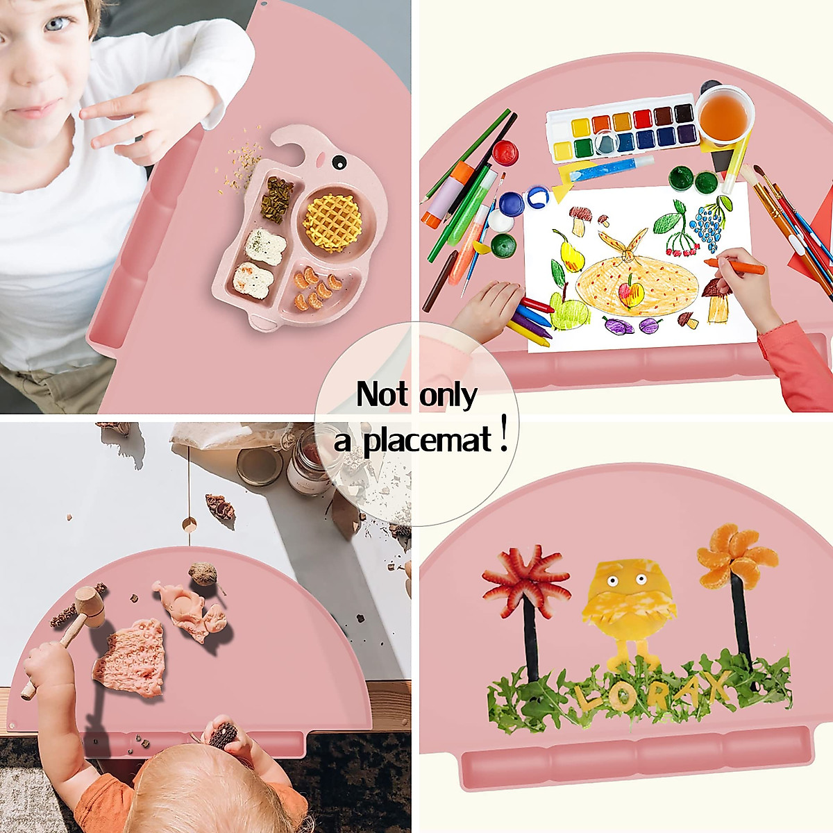 Silicone Toddler Placemats, Food Catching Baby Placemats for Kids Toddler Children Reusable Baby Food Mats for Restaurant, 2Pack,Baby Blue/Pink