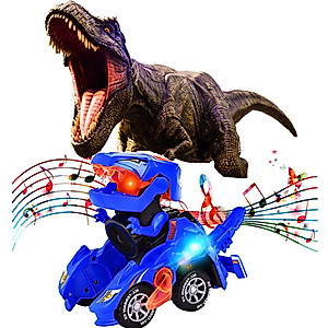 Transforming Dinosaur Toys,Transformer Toys for Kids Car for Boys Age 3-5 Dino Car Dinotrux Toys for Kids with LED Light & Music Automatic Transform for Kids Toddlers Birthday Gifts(Blue)