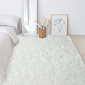 HOMORE Luxury Fluffy Area Rug Modern Shag Rugs for Bedroom Living Room, Super Soft and Comfy Carpet, Cute Carpets for Kids Nursery Girls Home, 5x7 Feet Cream White