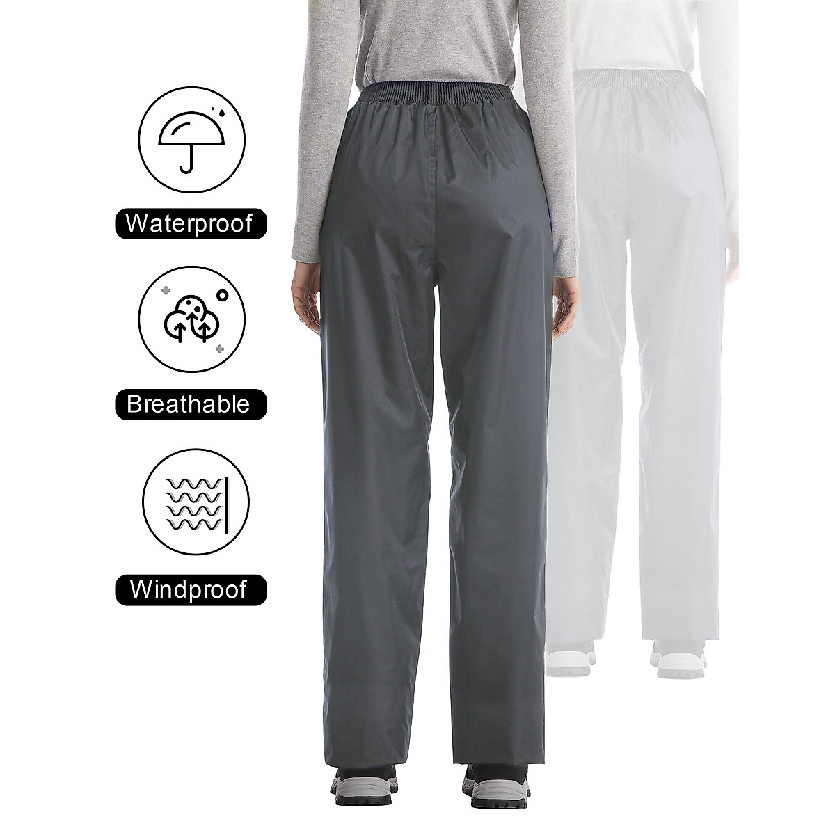 iCreek Women's Rain Pants Waterproof Hiking Pants Windproof Lightweight Over Pants Work Rain Outdoor for Golf, Fishing (Grey, Medium/31 Inseam)