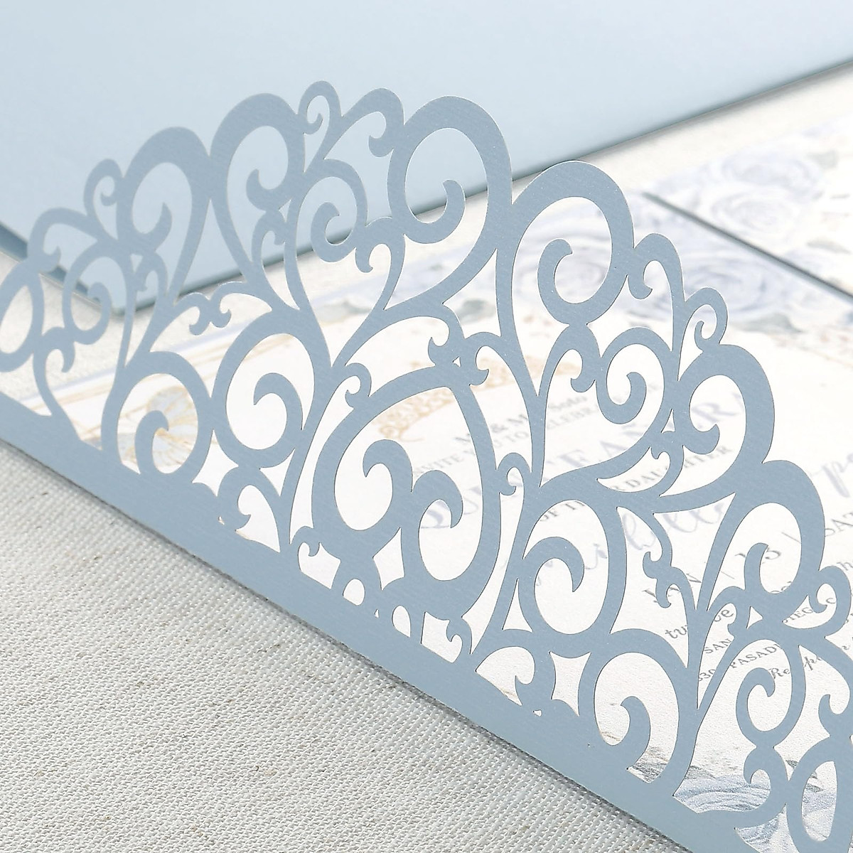 Wedding Invitations with Envelopes and RSVP Cards, Light Blue Laser Cut Invitation Pocket Blank Invitations with Envelopes and Stickers, Bridal Shower Card Birthday Party Invitations Custom 50 PCS