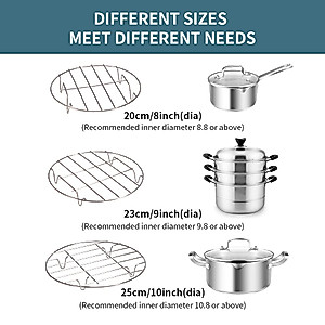 Round Cooling Rack - 3 Pack Steamer Racks Set - Stainless Steel Circle Roasting Rack, 3 Pcs (8" & 9" & 10") Steaming Cake Pot Rack with Hot Dish Plate Clip for Baking Cooking Grilling Wire Rack