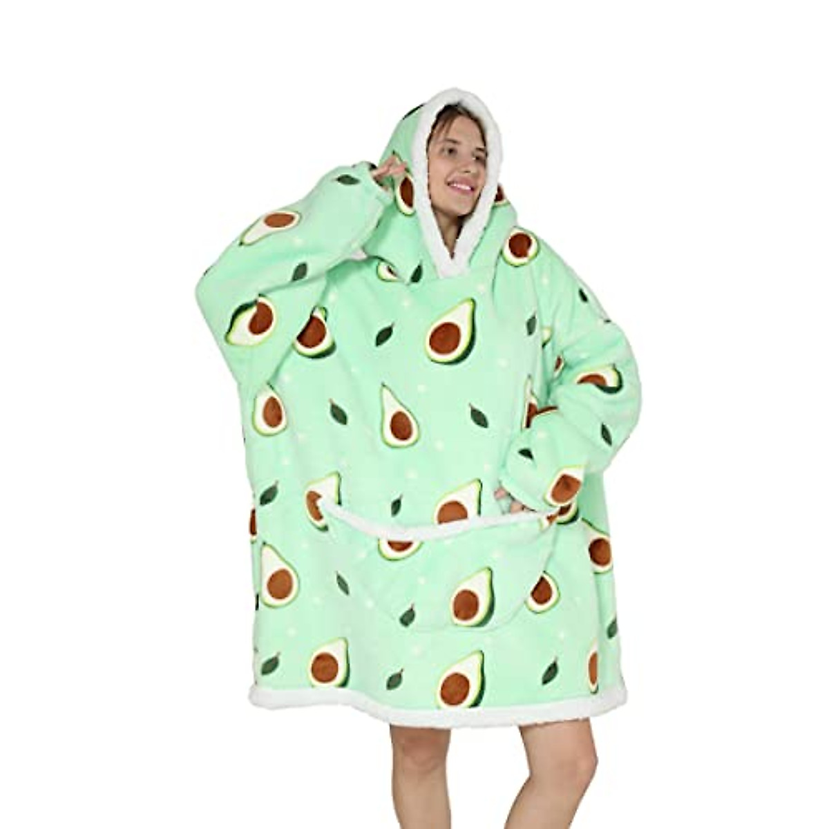 LorranTree Hoodie Wearable Blanket Oversized Sweatshirt with Pockets TV-Blanket for Adults Men Women Avocado Sherpa Cows One Size Fits All TV2201-NYG
