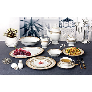 Lorren Home Trends 57 Piece 'Chloe' Bone China Dinnerware Set (Service for 8 People), Gold