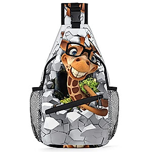 Cute Giraffe Sling Bag Crossbody Sling Backpack Water Resistant Shoulder Bag Outdoor Travel Hiking Chest Bag Daypack for Women Men Unisex