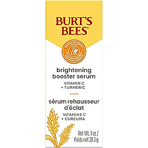 Burt's Bees Vitamin C Turmeric Face Serum, Brightens Skin & Visibly Reduces Dark Spots, Fine Lines & Wrinkles, Naturally Hydrating, Lightweight - Brightening Booster Serum (1 oz)
