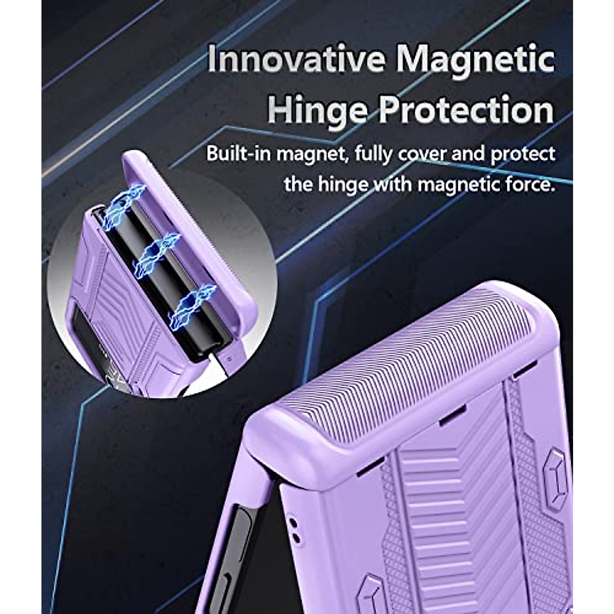 Viaotaily Armor Case for Samsung Galaxy Z Flip 4, Built-in Lens Camera Protector & Hinge Protection, Shockproof Heavy Duty Full-Body Rugged Protective Case for Samsung Galaxy Z Flip 4 5G 2022 (Purple)