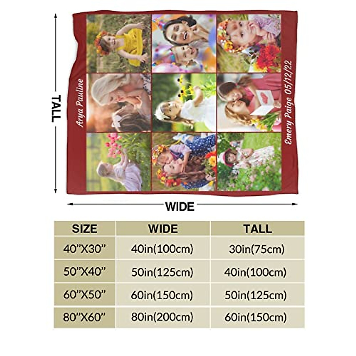 EAQ Custom Blanket with Picture Custom Collage Blanket Make a Customized Throw Blanket for Kids/Adults/Family, Souvenir, Gift