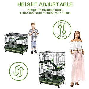 Gecheer 4-Tier 32" Small Animal Metal Cage Height Adjustable with Lockable Casters Grilles Pull-Out Tray for Rabbit Chinchilla Ferret Bunny Guinea Pig Squirrel Hedgehog Green
