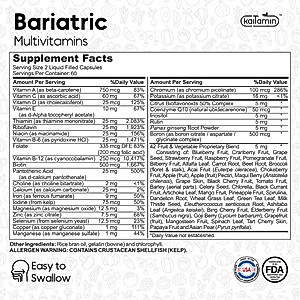 Kaitamin Bariatric Multivitamin with Iron for Post-Bariatric Surgery - Easy-to-Swallow Liquid Capsules with 42 Fruit & Veggie Blend - 120 Capsules, 2 Month Supply