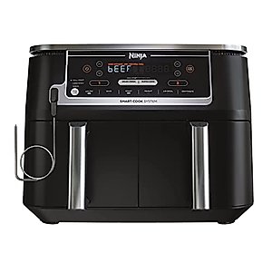 Ninja DZ550 Foodi 10 Quart 6-in-1 DualZone Smart XL Air Fryer with 2 Independent Baskets, Smart Cook Thermometer for Perfect Doneness, Match Cook & Smart Finish to Roast, Dehydrate & More, Grey
