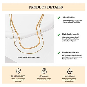 18K Gold Plated Waist Chain Summer Bikini Belly Chain Layered Herringbone Snake Belly Chains for the Waist Adjustable Plus Size Sexy Body Waist Chains for Women 27.5-37.3Inch (Simple Herringbone)