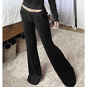 vaflower Y2K Women Graphic Print Baggy Jogger Sweatpants with Pockets Elastic Waist Drawstring Lounge Athletic Trousers(Velvet Black, S)