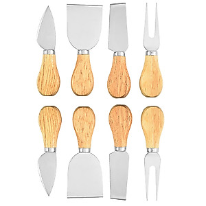 RMAMSCOV Cheese Knife Set, 8 PCS Stainless Steel Cheese Knife with Wood Handle, Butter Knife & Fork Cheese Tools,2 Cheese Knife, 2 Cheese Shaver, 2 Cheese Fork,2 Cheese Spreader