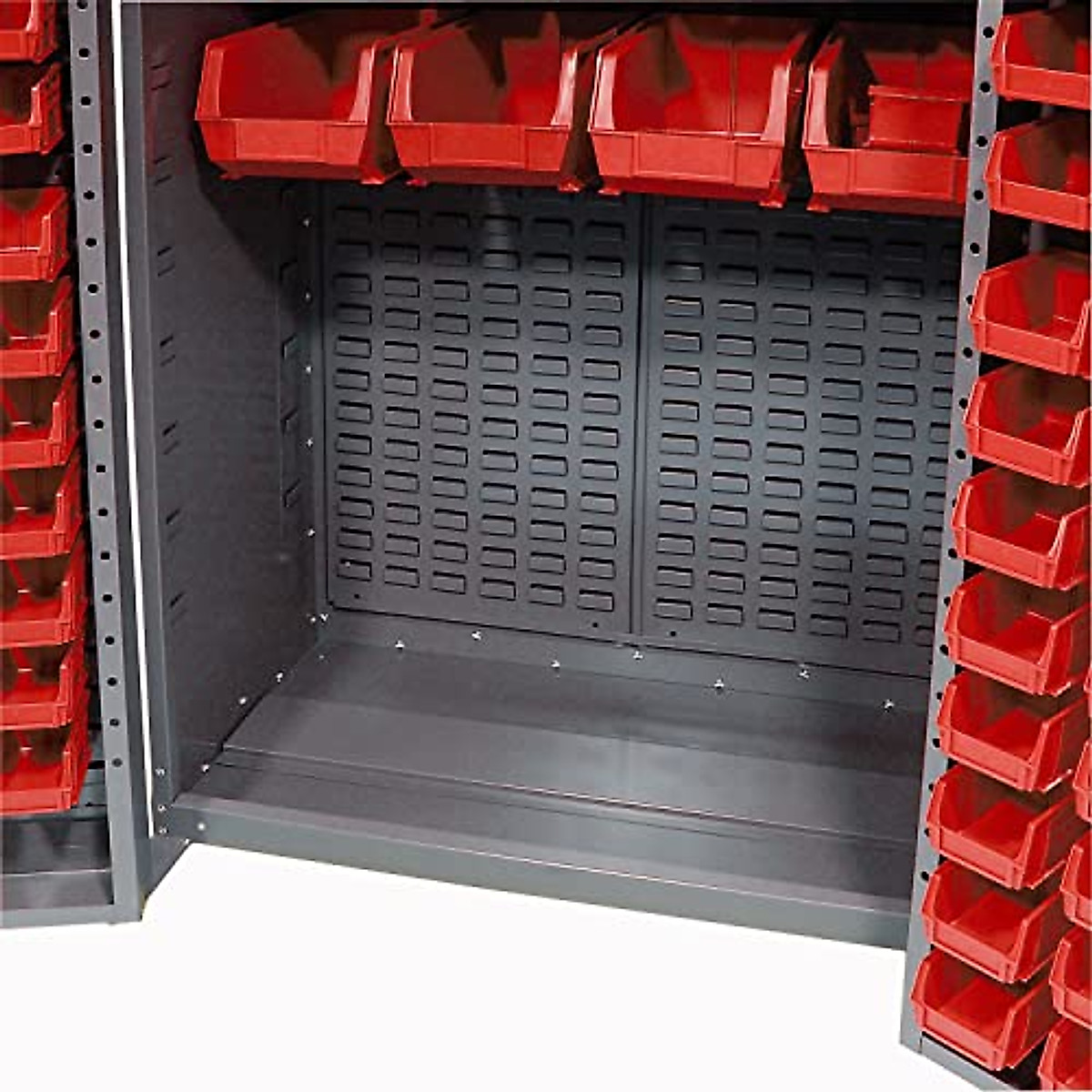Global Industrial Bin Cabinet with 72 Red Bins, 38x24x72, Unassembled