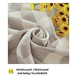 Midsummer Breeze Farmhouse Checkered Square Tablecloth-Cotton Buffalo Plaid Tablecloth for Fall Winter Thanksgiving Christmas Kitchen Dining Restaurant Decor (55x55, Gray Khaki)