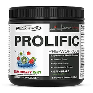 PEScience Prolific Pre Workout Powder, Strawberry Kiwi, 40 Scoop, Energy Supplement with Nitric Oxide