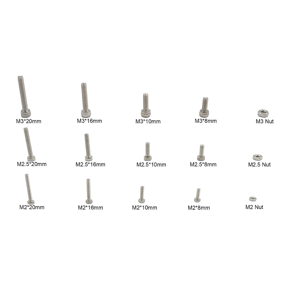 HVAZI 480pcs Metric M2 M2.5 M3 Stainless Steel Hex Socket Head Cap Screws Nuts Assortment Kit