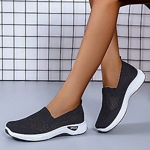 MLAGJSS Slip on Sneakers for Women Comfortable Walking Shoes Memory Foam Loafers Black Sneakers Women's Air Cushion Shoes(0726TA225 Black,Size 6.5)