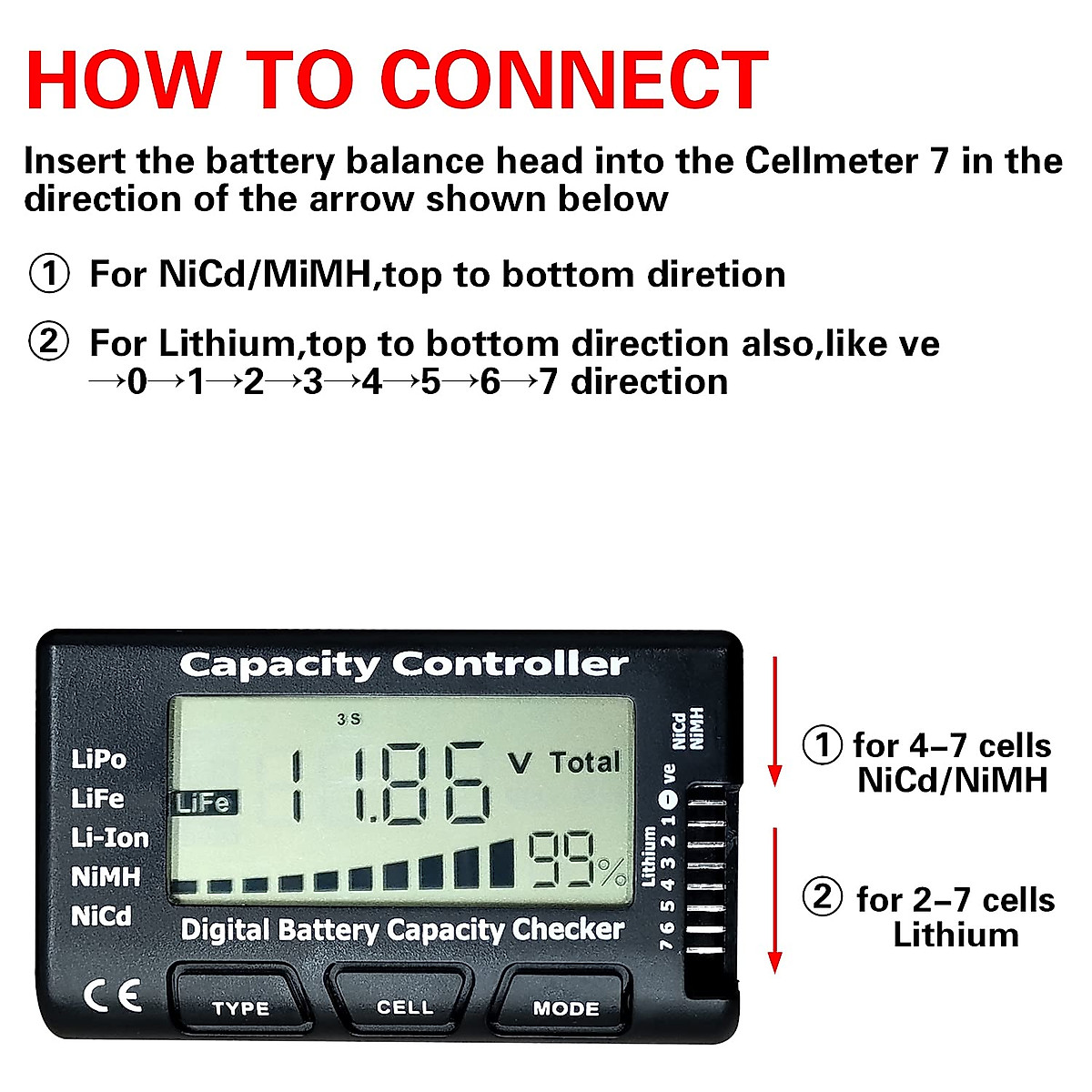 SUPULSE Battery Tester Digital Battery Capacity Checker Controller Tester Voltage Tester for LiPo/Life/Li-ion/NiCd/NiMH Battery Capacity Controller