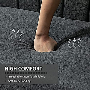 HOMCOM Two Seater Sofa Bed, Convertible Futon Couch Bed, Linen Upholstered Loveseat with Adjustable Backrest for Small Spaces, Living Room, Apartment, and Dorm, Dark Grey