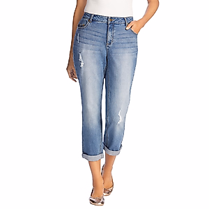 Woman Within Women's Plus Size Girlfriend Stretch Denim Jean - 14 W, Distressed