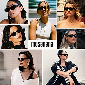 mosanana Oval Cat Eye Sunglasses for Women Black Retro Vintage Trendy Fashion Cute Cool Small Face 90s Narrow Stylish Chunky Frame MS52372