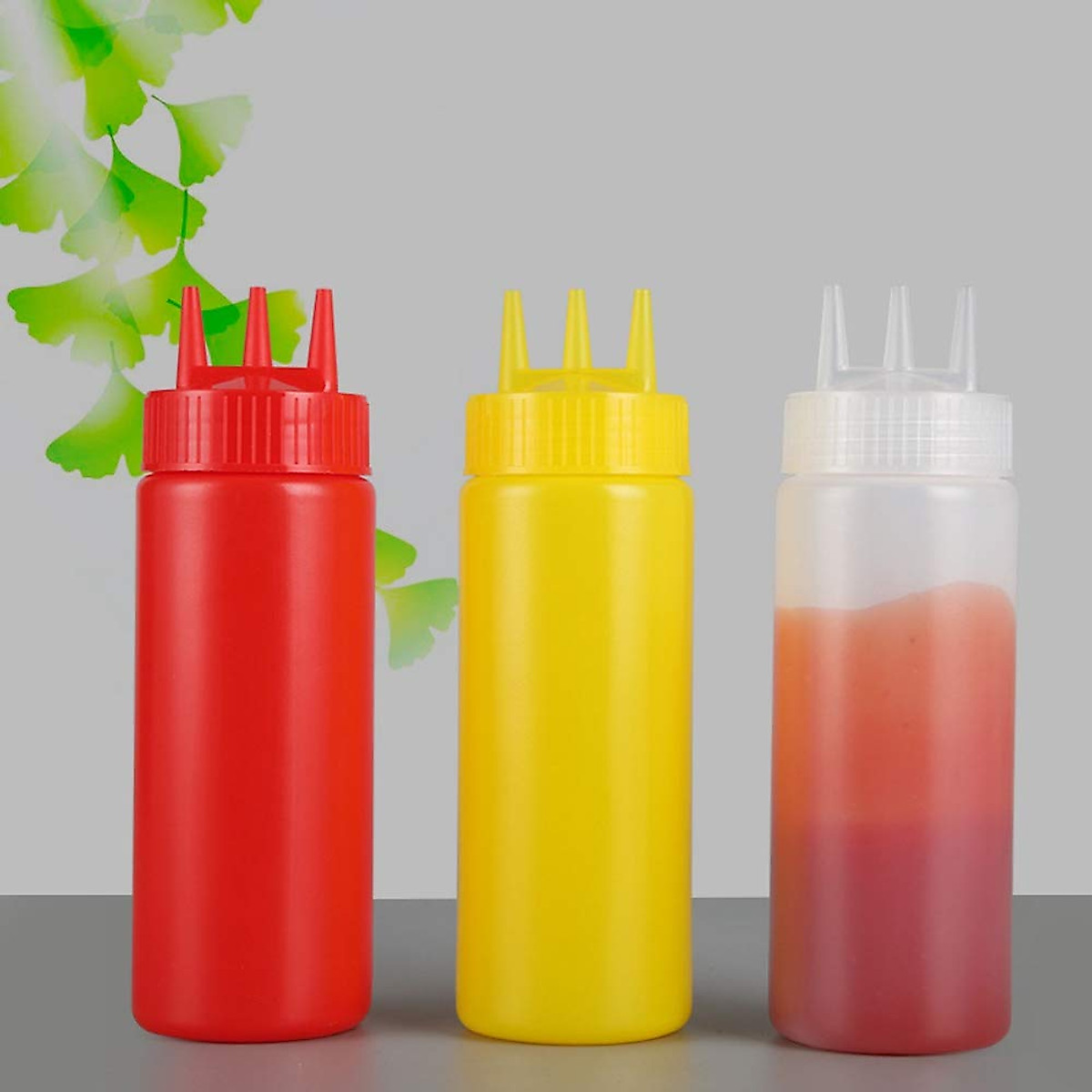 YEmirth 3pcs Multicolor Squeeze Bottle 3 Hole Condiment Squeeze Bottles Ketchup Mustard Salad Dressing Seasoning Squeezer Suitable for Ketchup, Salad, BBQ Sauce, Oil