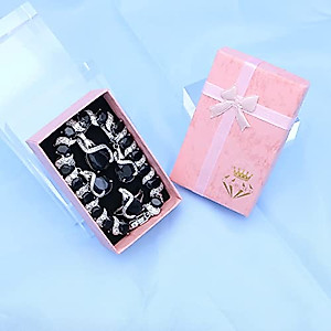 GZWHD Jewelry Set Gift for Women, Black Waterdrop Created Spinel, Party Prom Jewelry, Silver-Tone Earrings Necklace Bracelet Open Ring, Birthday Gifts for Best Friends Mom