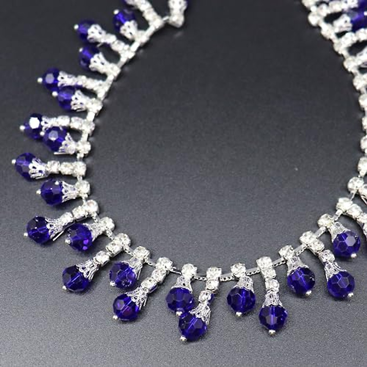 Silver Crystal Glass Beads Rhinestone Tassel Drill Chain 1 Yard Handmade Sewing Clothes Neckline Shoes Bags Jewelry Wedding Dress DIY Clothing Accessories Accessories (Dark Blue)