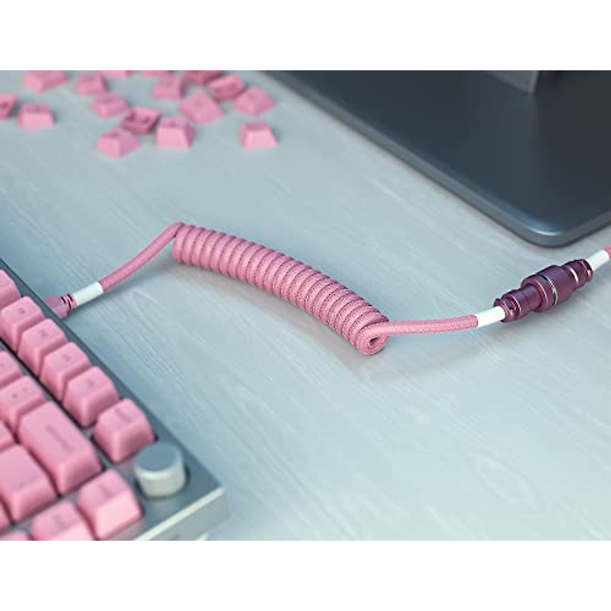 Glorious Coiled Keyboard Cable – Coiled USB C Cable Artisan Braided Cables for Mechanical Gaming Keyboard Coiled Cable - Custom Keyboard Cable (Black)