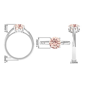 Natural Morganite Solitaire Engagement Ring| 8 MM Round| AAA Quality| October Birthstone Jewelry Gift for Women, 14K Rose Gold, Size:US 8.00