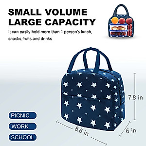 Sonuimy Insulated Lunch Bag Women, Reusable Cute Tote Lunch Box for Men & Adult, Leakproof Cooler Lunch Bags for Work Office Travel Picnic (Navy Blue with Star)