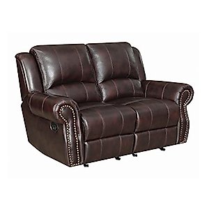 Coaster Furniture Sir Rawlinson Glider Loveseat with Nailhead Studs Dark Brown 650162