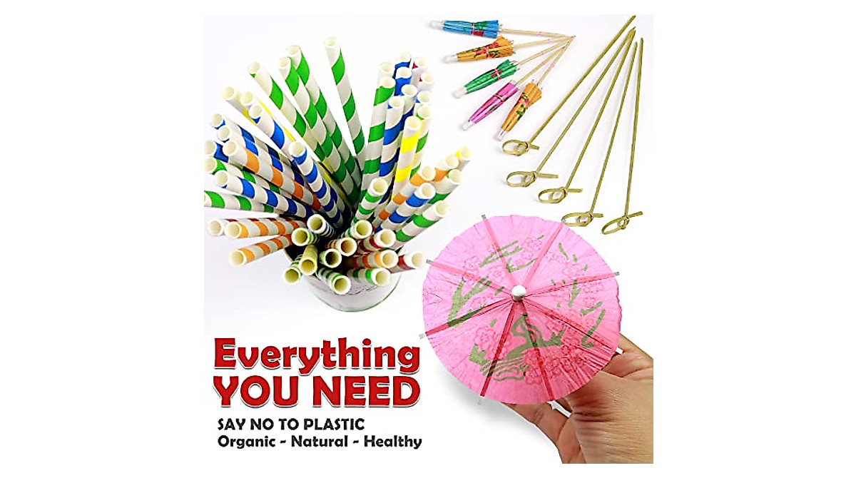 Demigo 300pc Cocktail Accessories: Party Umbrellas, Picks & Straws