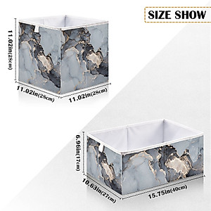Grey Marble Fluid 2 Storage Bins Cubes Storage Baskets Fabric Foldable Collapsible Decorative Storage Bag with Handles for Shelf Closet Bedroom Home Gift 11" x 11" x 11"