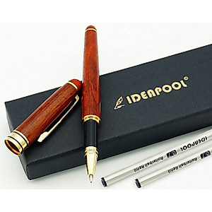 IDEAPOOL Genuine Rosewood Ballpoint Pen Writing Set - Extra 2 Black Ink Refills - Fancy Nice Gift Wooden Pen Set for Signature Executive Business Journaling