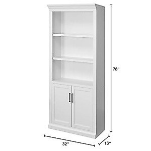 Martin Furniture Modern Wood Lower Doors Bookcase, Office Bookcase, Office Shelving, Office Storage, Fully Assembled, White