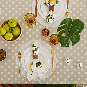 DII Vinyl Tabletop Collection Flannel Backed Polka Dot Tablecloth, Rectangle, 60x102, Natural