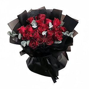 DODXIAOBEUL 20 Sheets Black Waterproof Wrapping Flower Paper,Valentines Day Flower Bouquets Wrapping Paper Non Fading Florist Bouquet Paper for Birthday Holiday Wedding Engagement,DIY Crafts 23 x 23