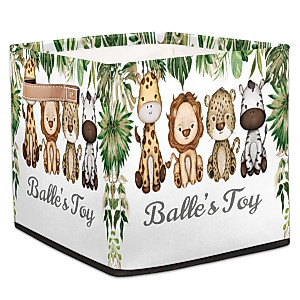 RIRIX Personalized Storage Bin, Custom Storage Baskets for Organizing with Handles, Foldable Storage Box for Closet Cloth Baskes Toy Jungle Safari Animals Boy