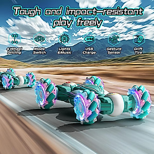 YTKIH Gesture Sensing RC Stunt Car, Best Birthday Gift Ideas for Boys 6-12, Toys for Boys Age 8/9/10/11/12, 4WD 2.4GHz Remote Control Twist Car with Light & Music, Off Road 360° Rotating